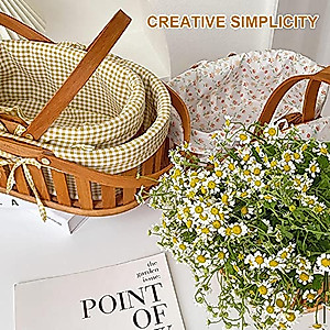 FEMUN A Set of Wooden Basket, Woven Baskets for Storage, Handheld Picnic Basket, Storage Basket, Wooden Strips Woven Double Carry Handle Flower Basket, Suitable for picnics, Camping (a Set of 2)