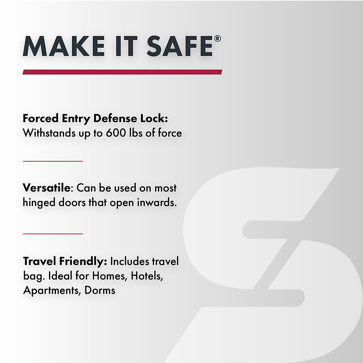 SABRE Portable Door Lock with Travel Bag, Durable Travel Friendly Door Lock for Hinged Doors, Lightweight, Additional Security for Homes, Rentals, Apartments, Hotels & Commercial Buildings