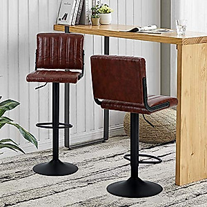 Sophia & William Kitchen Bar Stools Set of 2 Counter Height Adjustable Swivel Bar Stools with Back, Modern PU Leather Cushioned Counter Stools for Island Pub, Farmhouse, 300lbs ,Reddish Brown