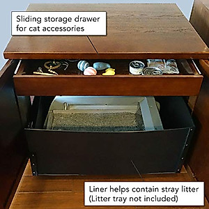 THE REFINED FELINE Cat Litter Box Enclosure Cabinet, Modern, Mahogany Brown, Tulip Feet, XLarge, Hidden Litter Cat Furniture with Drawer