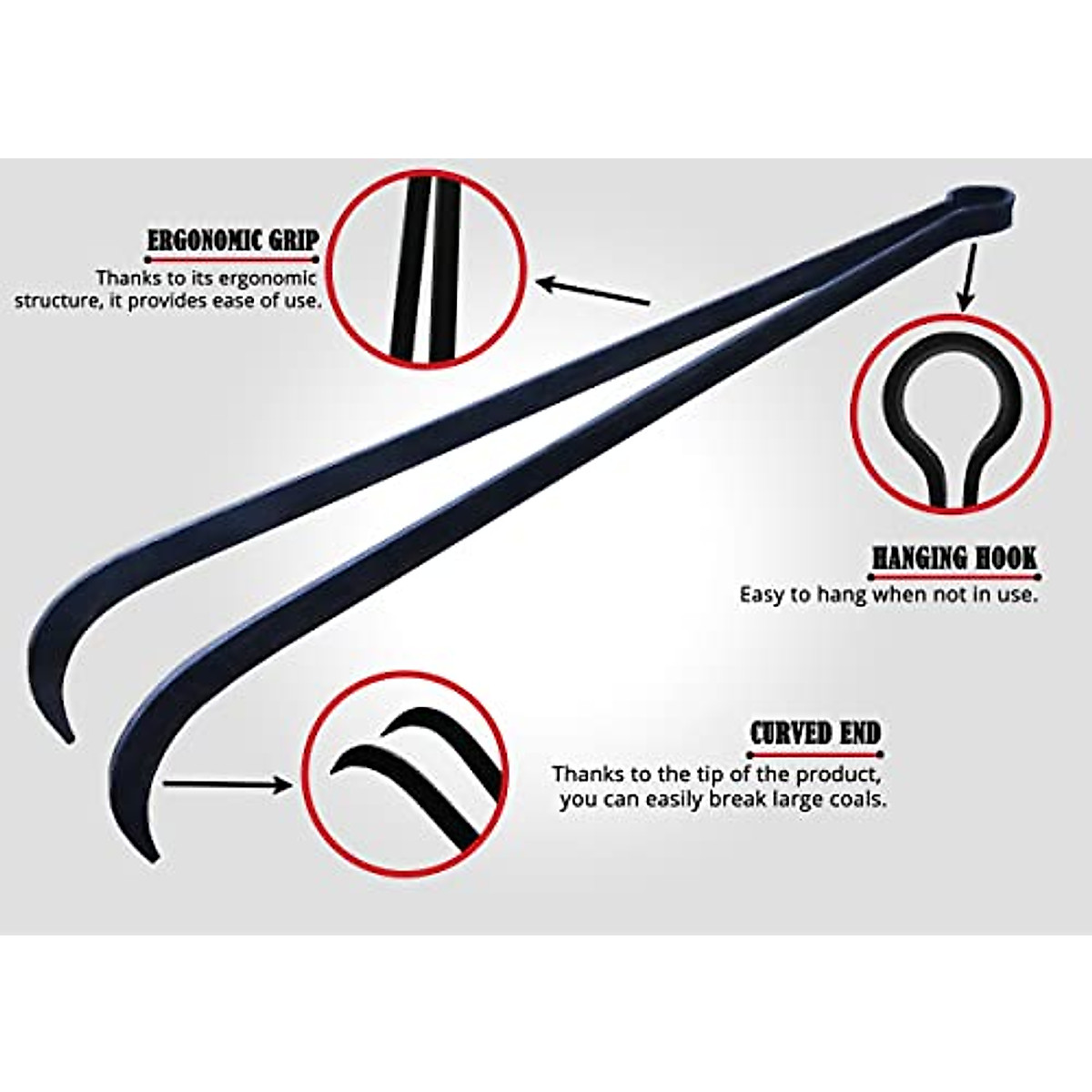 Charcoal Tongs, BBQ Charcoal Tongs, 15.75 Inch, Charcoal Tongs For Grill, Heavy Duty, Charcoal Cherry Picker Tool, Charcoal Grill Rake, Charcoal Grill Poker, Fire Tongs, Camping Fire Poker,Grill Tongs