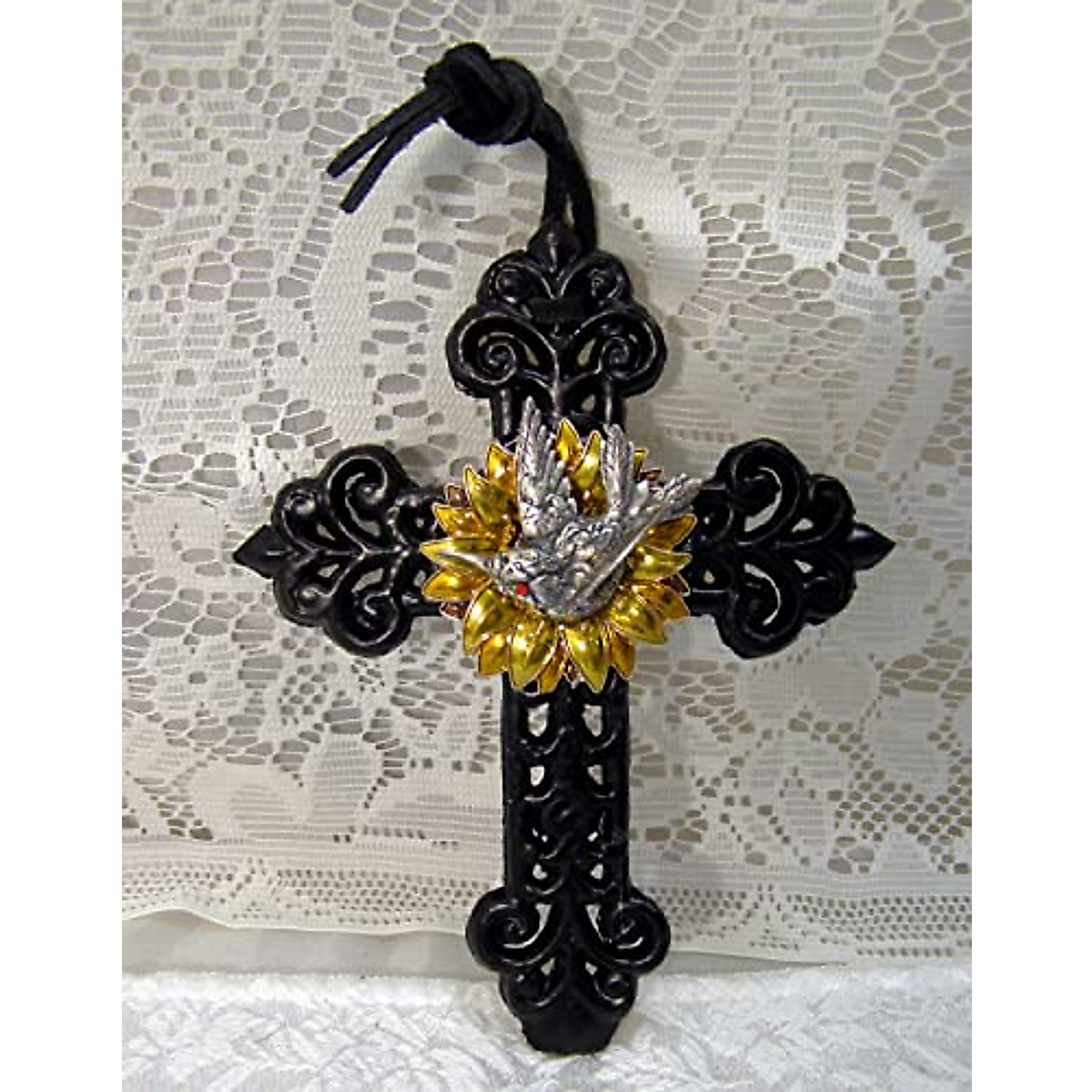 Upscaled Black Metal SUNFLOWER Hummingbird WALL CROSS Decor, Hummingbird Cross, Office home cross, upcycled religious art, Christian gift