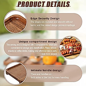 4 Pcs Solid Acacia Wood Serving Trays 14 x 5 Inch 3 Grids Rectangular Wooden Serving Platters for Home, Food, Vegetables, Fruit, Cheese, Appetizer Serving Tray, Charcuterie Board