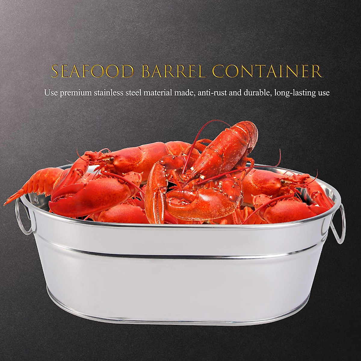 Operitacx Small Tin Ice Bucket Seafood Container Oval Crawfish Fish Fryer Boiler Steamer Turkey Seafood Boiling Bowl Barrel Stainless Steel Beverage Tub for Wine Beer Chiller (8.8x6x3 inch)