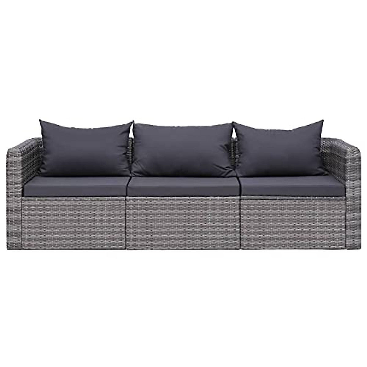 REWIS Outdoor Patio Set,Boho Patio Furniture,Balcony Furniture, 3 Piece Patio Sofa Set with Cushions Gray Poly Rattan