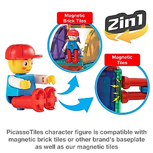 PicassoTiles 353pcsMagnetic Brick Tile and Magnetic Tile Combo Set, Action Figures Included, Building Blocks STEM Toys, Educational Montessori Preschool Toddler Classroom Learning Toys, Kids Activity