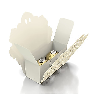 Maykah 50 Packs Candy Boxes for Wedding Favor, Flower Gift Box Candy Box with Ribbons for Bridal Shower Wedding Party Anniversary Favors, Off White