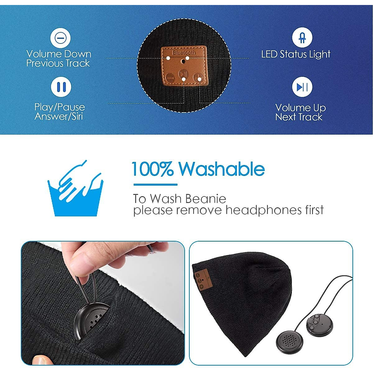 ZRUHIG Bluetooth Beanie,Stereo Knit Music Hat with Bluetooth V5.0 Wireless Hats Headphone Upgraded Unisex Knit Bluetooth Beanie Suitable for Outdoor Sports,Gift White