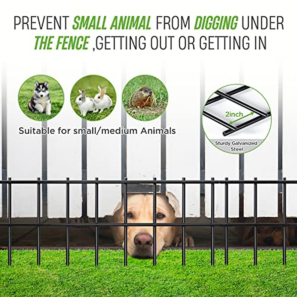 9 Pack 16x12-inch No-Dig Animal Barrier Fence, SOCBAZZAR Underground Dog Digging Barrier Fence with 2 inch Spike Spacing, Rustproof Metal Fence Defense for Outdoor Garden Yard, Black