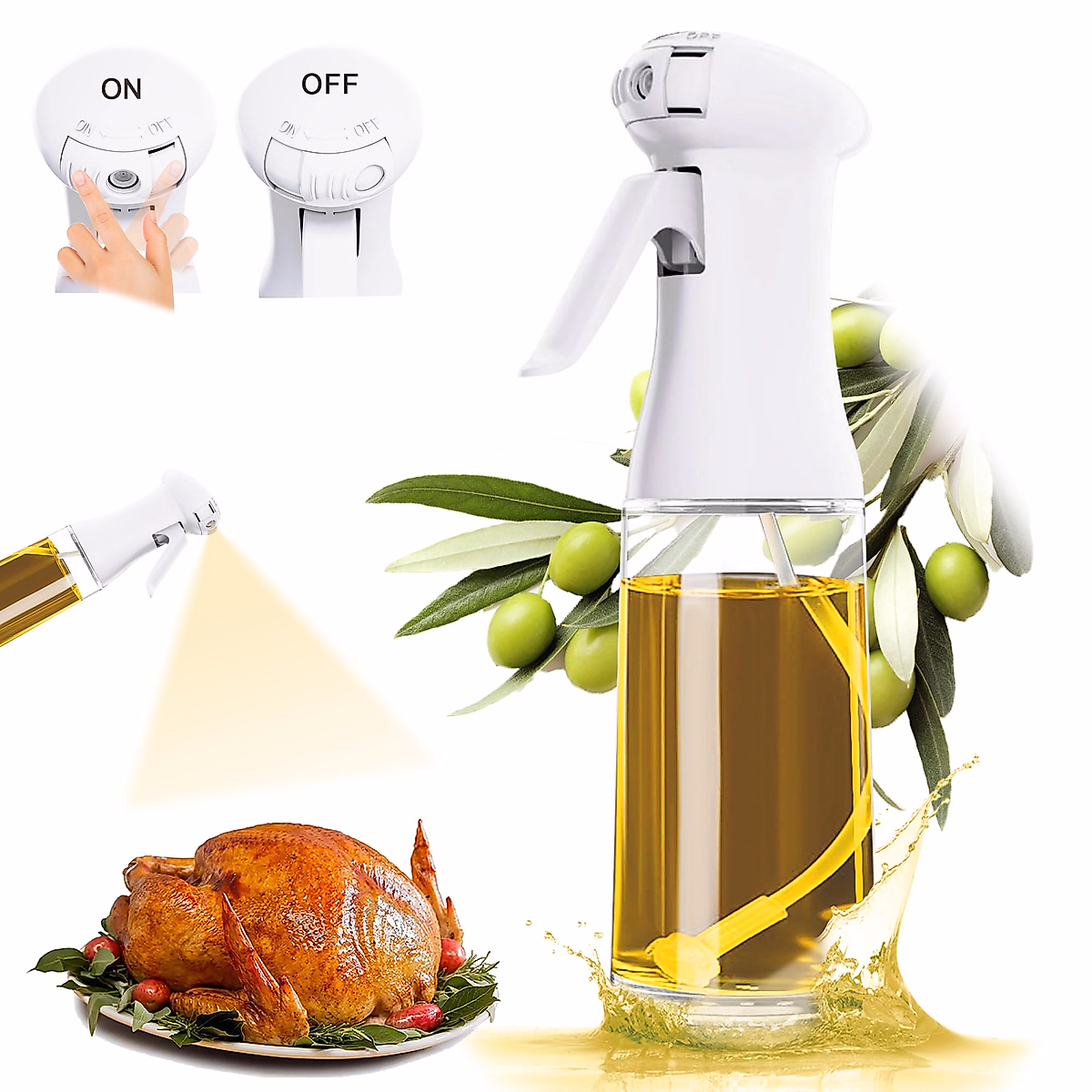 WowBstws Oil Sprayer for Cooking, 6.76oz Glass Sprayer Bottle of Olive Oil or Vinegar for Air Fryer, Salad, Baking, Grill, BBQ, Roasting