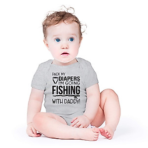 AW Fashions Pack My Diapers, I'm Going Fishing With Daddy Baby Bodysuit Newborn Boy Outfits Cute Romper (6 Months, Sports Grey)