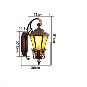 Zziyj Outdoor Aisle Home Garden Outdoor Garden Wall Light Terrace Door Wall Lamp Glass Wall Lantern Retro Black Body Metal Luminaire Wall Lantern Security Light IP23 Weatherproof Lamp Wall Light