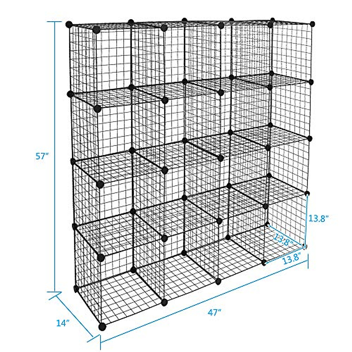 VINGLI Wire Cube Storage, 16-Cube Metal Grids Shelves, Stackable Storage Bins Multifunction Modular Bookcase Closet Cabinet Ideal for Living Room Bedroom, Home, Office
