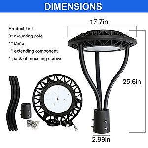 LED Post Top Light with Dusk to Dawn Photocell, 80W/100W/120W/150W Power Tunable (130lm/w) 3CCT (3000k-4000k-5000k) Outdoor Post Light for Garden Pathway Yard Street Area Lighting- DLC/ETL Listed