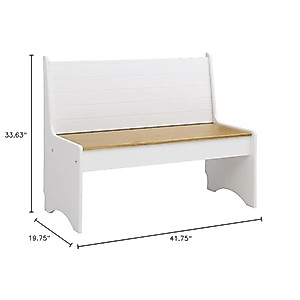 Linon Delk Wood 2 Tone Large Back Rest Bench in Honey and White
