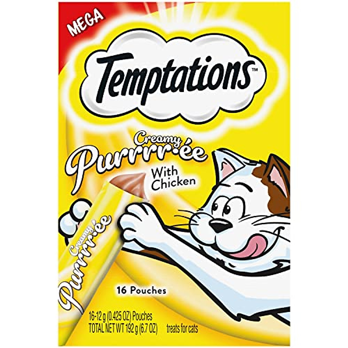 Temptations Creamy Puree with Chicken Lickable, Squeezable Cat Treats, 0.42 Oz Pouches, 16 Count (pack of 1)