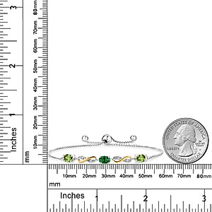 Gem Stone King 1.38 Ct Green Peridot Green Created Emerald 925 Silver and 10K Yellow Gold Lab Grown Diamond Adjustable Infinity Bracelet For Women Mother's Mom Wife Her