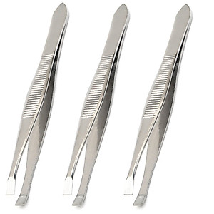Luxxii (3 Pack) Flat Tweezers - Stainless Steel Flat Tweezers Hair Plucker for Hair and Eyebrows Personal Care (C_FLAT)