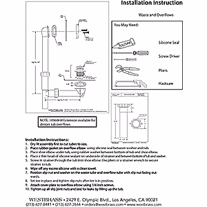Westbrass 593244-26 White 1-1/2" Tubular Tip Toe Bath Waste Drain Kit, Polished Chrome