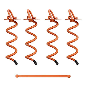 7Penn Spiral Ground Anchors - 8 Inch Orange Tent Stakes Heavy Duty Ground Screw Anchor Twist Stakes, 4 Pack