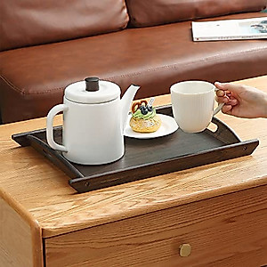 Kyraton Wood Serving Tray for Food Serving with Handles, Decorative Perfume Coffee Tea Table Living Room Wooden Kitchen Trays for Eating, Food Tray for Party Breakfast Kitchen Dinner