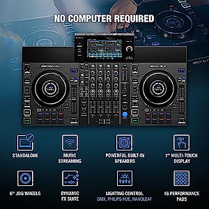 Denon DJ SC LIVE 4 - Standalone DJ Controller, 4-Channel Mixer, Amazon Music Unlimited Streaming, Wi-Fi, Speakers, Serato DJ & Virtual DJ Compatible