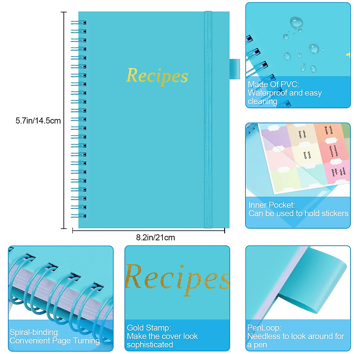 PECULA Recipe Book, Recipe Book to Write In Your Own Recipes, Blank Recipe Book, Recipe Notebook, Recipe Journal Hold 170 Recipes