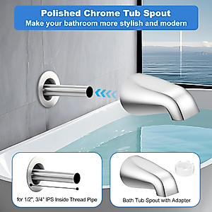 Universal Bath Tub Spout with Adapter, Bathtub Faucet Spout Without Diverter, 5" Length Bathtub Spout for 1/2'', 3/4'' IPS Inside Thread Connection and Tub/Shower Faucet (Chrome)