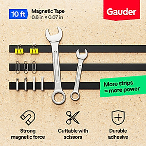 GAUDER Magnetic Tape Self Adhesive (0.6 Inch x 10 Feet) | Magnetic Strips with Adhesive Backing | Magnet Roll