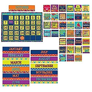 Eureka Multicolor Plaid Calendar Bulletin Board Classroom Decoration Set, 83pcs