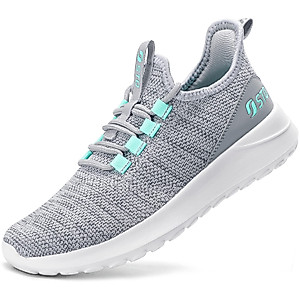 STQ Slip-ins Shoes for Women Hands Free Slip on Orthopedic Sneakers for Plantar Fasciitis Relief Grey Teal Size 8