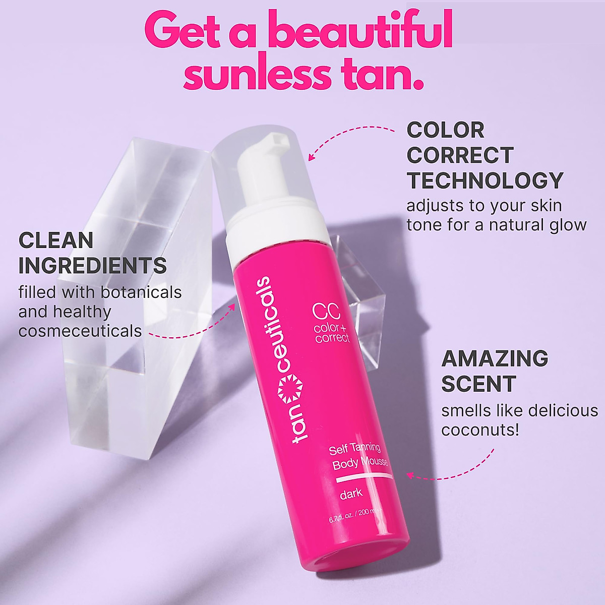 Tanceuticals CC Self Tanning Body Mousse - Dark Self Tanner - Color Correcting & Natural-Looking - Healthy Ingredients & Fresh Coconut Scent Give Instant, Long-Lasting Sunless Tan - 6.7 oz (Dark)