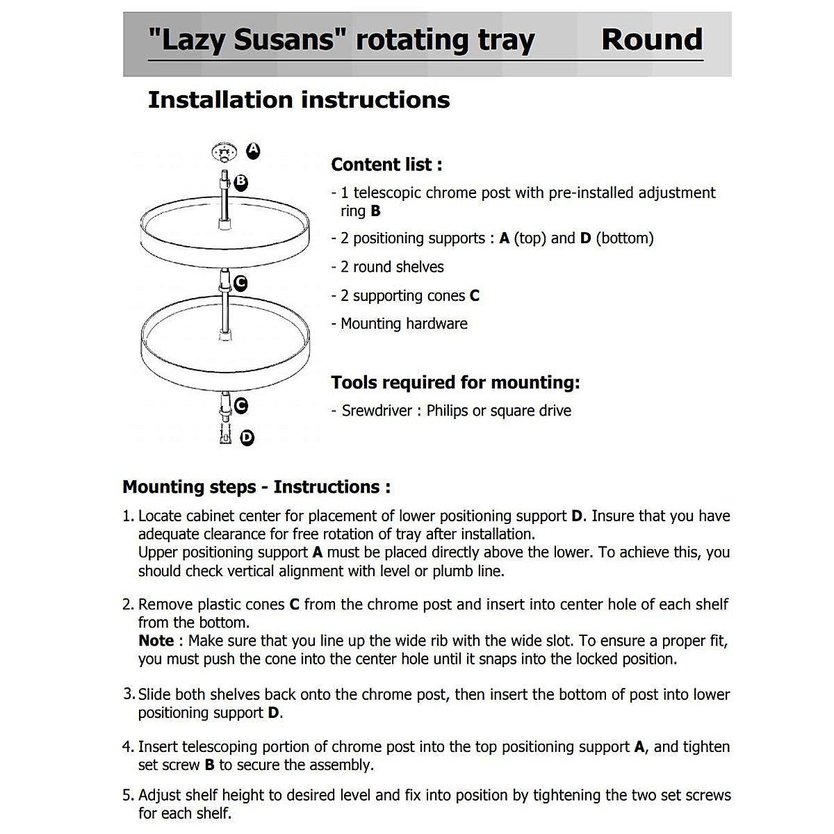 RICHELIEU White Polymer Round Corner Cabinet Lazy Susan 2-Shelf Kitchen Storage and Organizer (18 INCH)