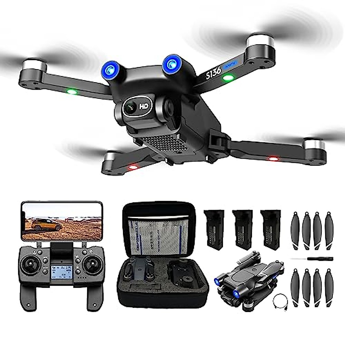 Dynoson GPS Drone with 4K HD Camera for Adults Beginners, 3 Batteries for 60 Minutes Long Flight Time,5G Transmission FPV and Long Range GPS Drone with Brushless Motor and Optical Flow,GPS Auto Return,Intelligence Follows me,Include 3 Batteries and handba