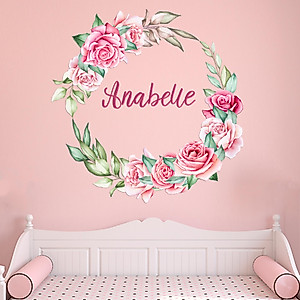 EGD Personalized Flower Wall Decor I Colorful Floral Wall Stickers I Custom Cursive Letter Wall Decal with Fancy Font I Nursery Wall Decor for Girl I Cute Decor for Bedroom I Multiple Sizes Options.