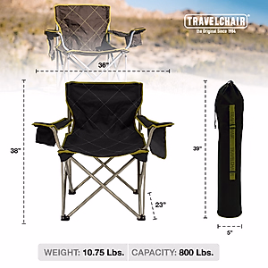 TravelChair Big Kahuna Chair, Supersized Camping Chair, 800lb Capacity, Brown/Lime, One Size (599)