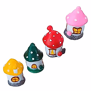 Happyyami 4 Pcs Micro Landscape Mushroom House Outdoor Garden Statues Accessories Tabletop Ornament Mini Mushroom House Mushroom Garden Statue Small Terrarium Figurine Fairy Resin Supplies
