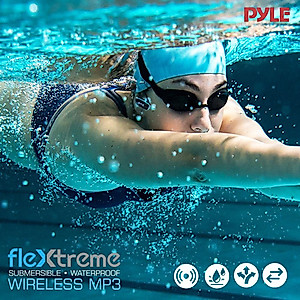 Pyle Waterproof MP3 Player Swim Headphone-Submersible IPX8 Flexible Wrap-Around Style Headphones Built-in Rechargeable Battery USB Connection w/4GB Flash Memory&Replacement Earbuds-Pyle PSWP6BK