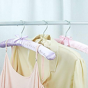 HOUTY 5 Packs Clothes Hangers 15 inch Satin Padded Hanger zinc Hook, Champagne