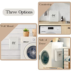 Perfnique Magnetic Lint Bin for Laundry Room with Lint Brush, Wall Mounted Lint Holder Trash can with lid for Dryer, Modern Farmhouse Rustic Metal Laundry Room Storage Organization and Decor(White)