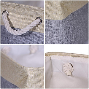 TENABORT Set of 4 Large Storage Basket Bin, Foldable Storage Cube Box Canvas Fabric Collapsible Organizer with Handles for Closet Home Office Clothes Shelf Nursery, Grey and Beige