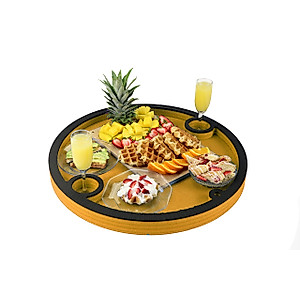 Polar Whale Floating Breakfast Table Serving Buffet Orange and Black Round Tray Drink Holders for Swimming Pool Beach Party Float Lounge Refreshment Durable Foam UV Resistant with Cup Holders 24 Inch