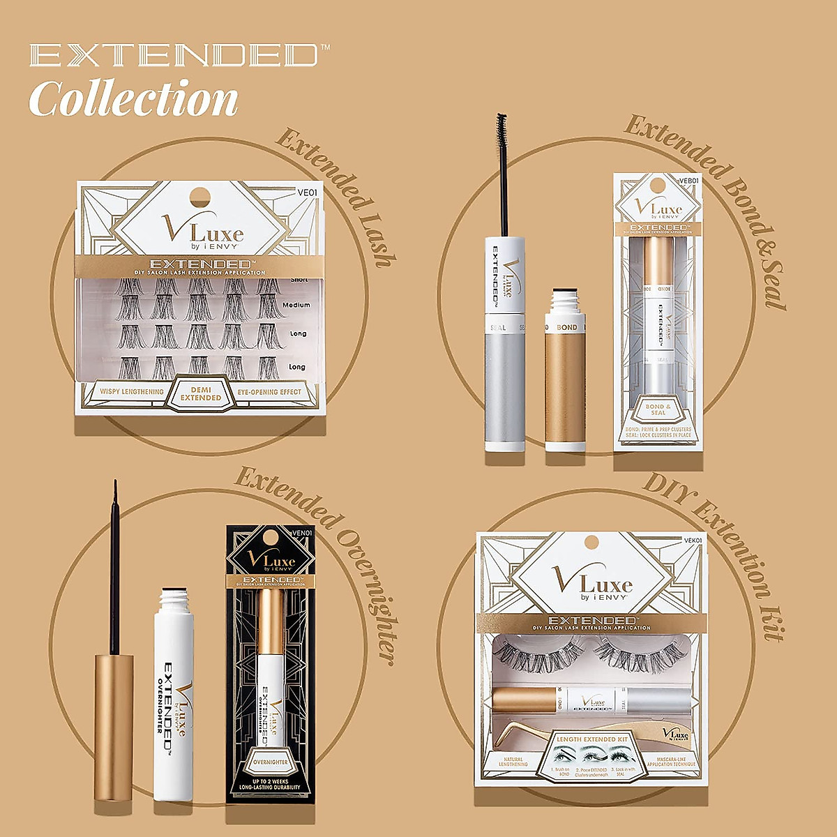 VLuxe Extended Collection: DIY Eyelash Extension Overnighter - Lasting Your lash up to 1-2 Weeks Long, Foolproof & Smudge-Free
