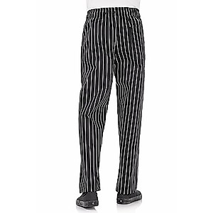 Chef Works Men's Designer Baggy Chef Pants, Black W/ Chalk Stripe, Large