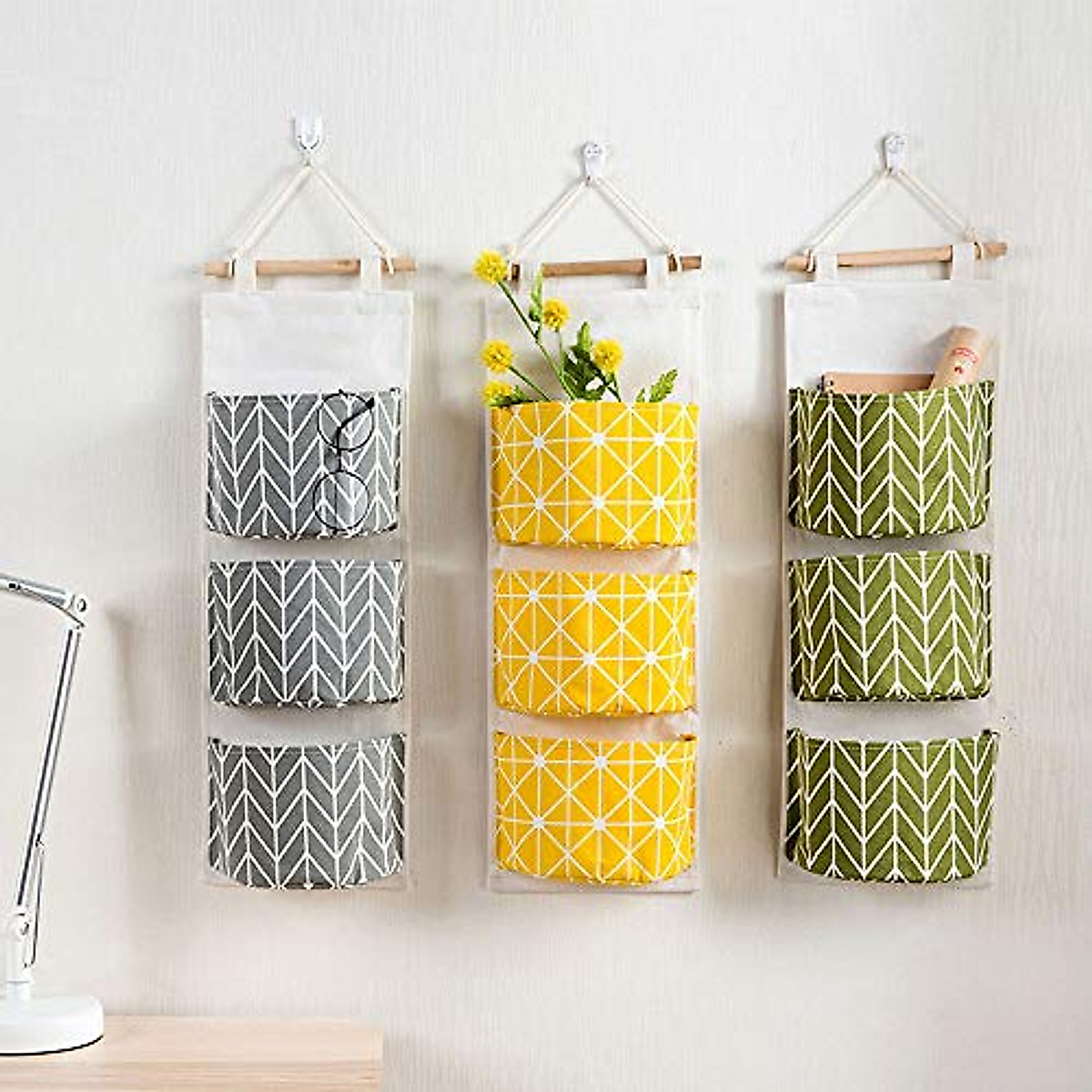 3 Grids Pockets Wall Hanging Storage Bag,Cloth Closet Storage Organizer Pouch, BCDlily Towel Clothes Storage Bag Small Stuff Container (Gray)