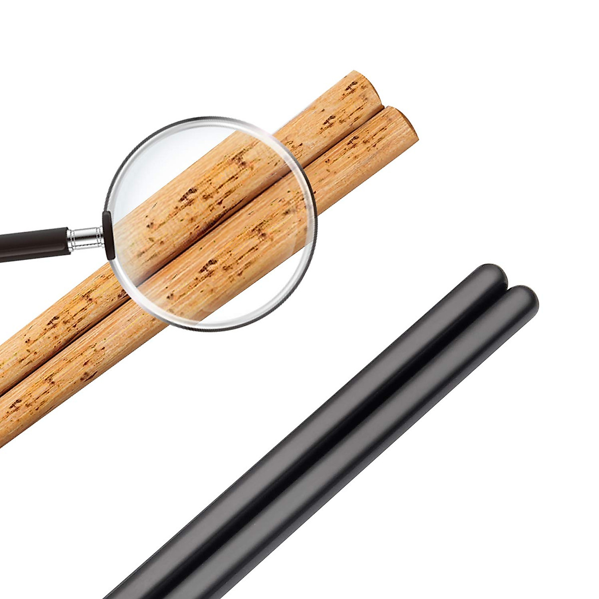 SHARECOOK Chopsticks set, 18/10 Stainless Steel Metal Korean Chopsticks, 9.45 Inches Reusable Chopsticks for Dinner, Easy to Hold (5 Pairs, Black)