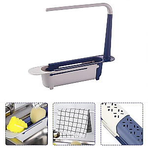 Dazzlewings Updated Telescopic Sink Storage Rack Holder with 2 Sponge, Adjustable Telescopic 2-in-1 Sink Storage Rack Holder with Dishcloth for Home Kitchen(Blue)