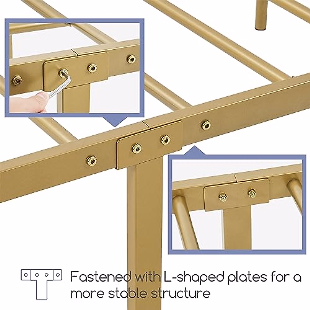 Yaheetech Full Size Bed Frame Metal Platform Bed with Sparkling Star-Inspired Design Headboard, 13 Inch Underbed Storage, No Box Spring Needed, Easy Assembly, Modern, Antique Gold