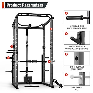 RitFit Power Cage with LAT Pull Down and 360° Landmine, 1000LB Capacity Power Rack Full Home Gym for Weightlifting, Come with J-Cups,Dip Bars and Other Attachments (2023 Version PPC02)-Grey