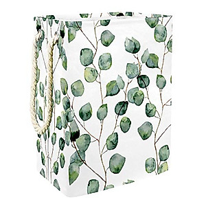 MAPOLO Laundry Basket Eucalyptus Leaves Pattern Foldable Laundry Hamper with Handles Detachable Brackets Well-Holding Waterproof for Clothes Toys Organization in Laundry Room Bedroom Bathroom